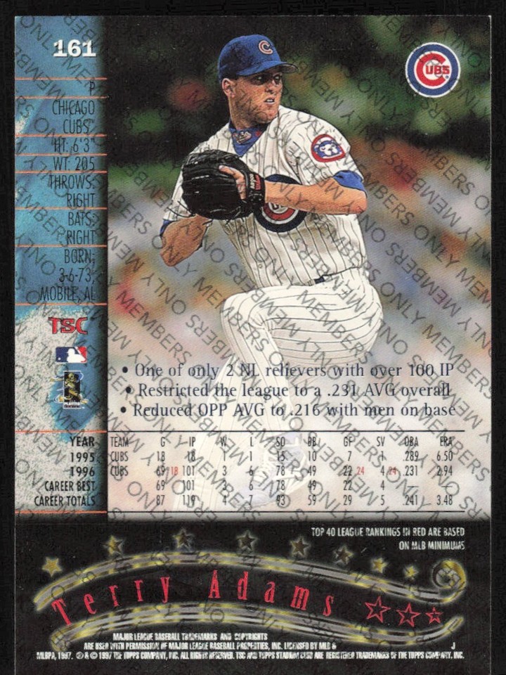 1997 Topps Stadium Club Members Only Terry Adams #161 Chicago Cubs | eBay