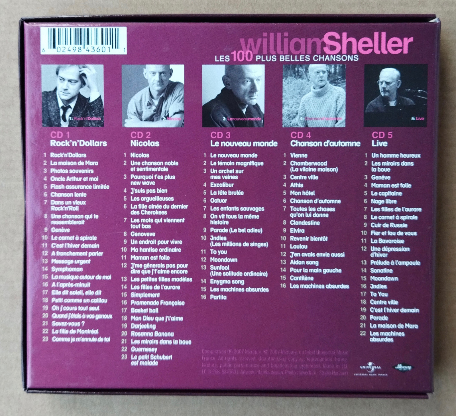 COFFRET 5 CD --- WILLIAM SHELLER. LES 100 PLUS BELLES CHANSONS --- | eBay