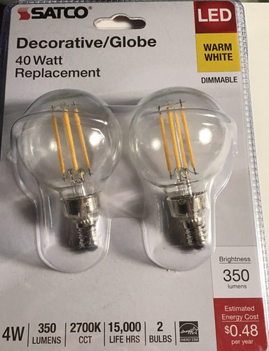 Satco Appliance/Fan LED S21810 40w Light Bulbs, 2 packs of 2 = 4 bulbs ...