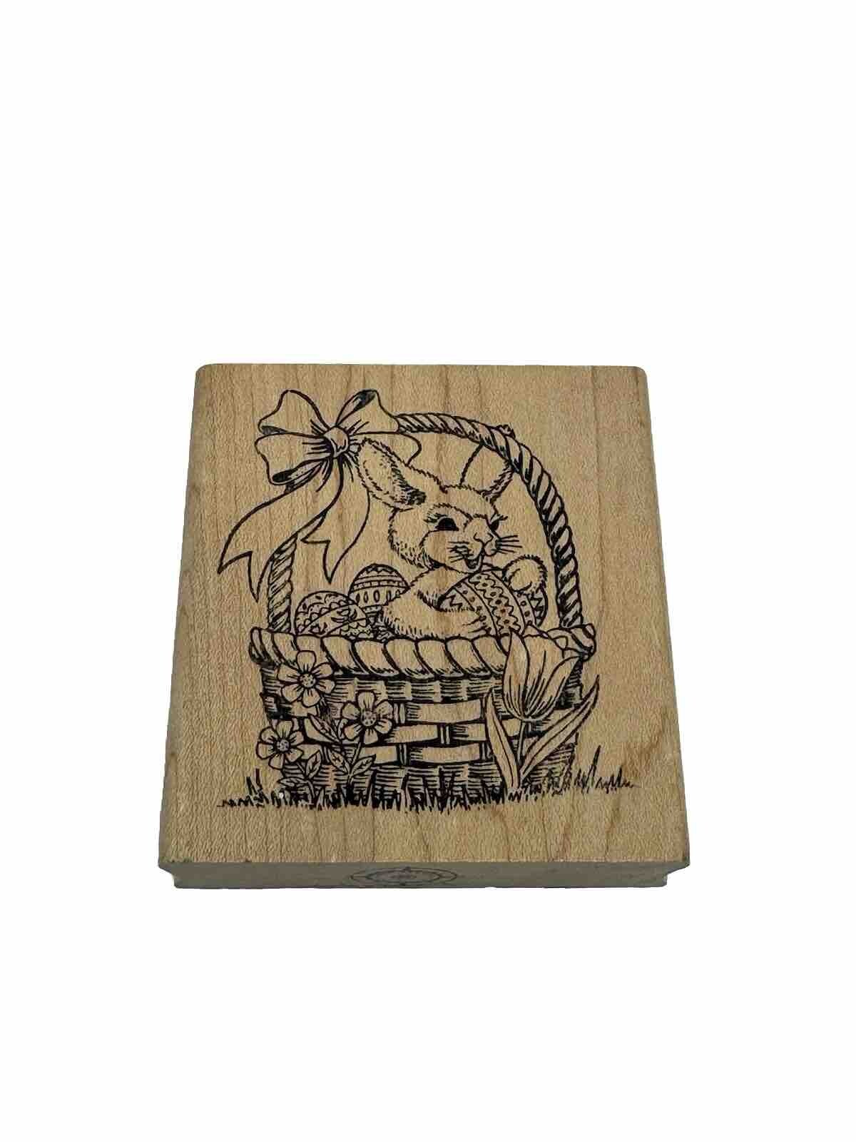 EASTER BUNNY RUBBER STAMP Bunny Rabbit In Basket Good Stamps 2.5” Stamp ...