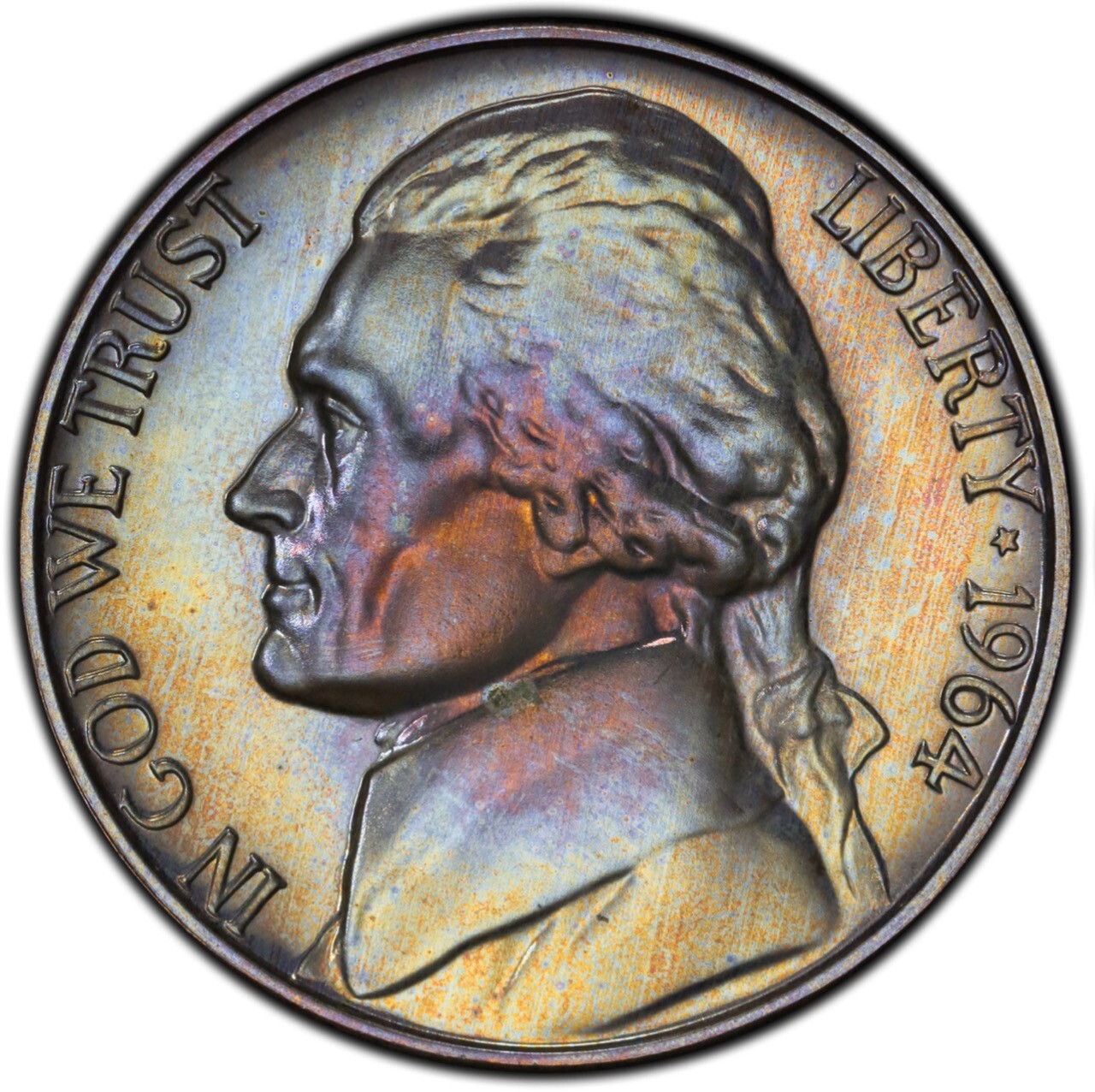 PR67 1964 5C Jefferson Proof Nickel, PCGS Trueview- Pretty Rainbow ...