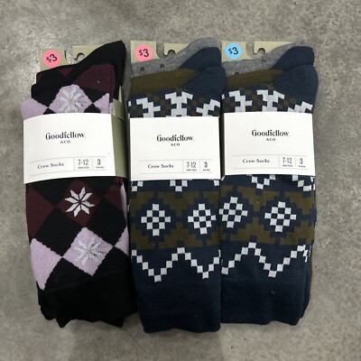 (3) 3-Pack Goodfellow Co Men's Crew Socks Size 7-12 -Navy Blue Gray ...
