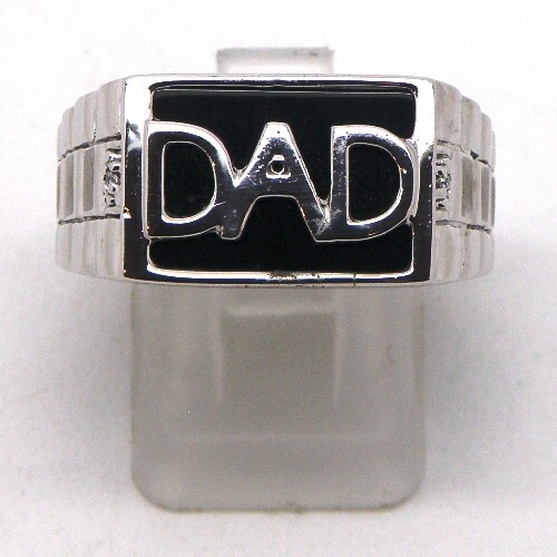 .925 Sterling Silver 'DAD' with Onyx and Diamond Accents Ring | eBay