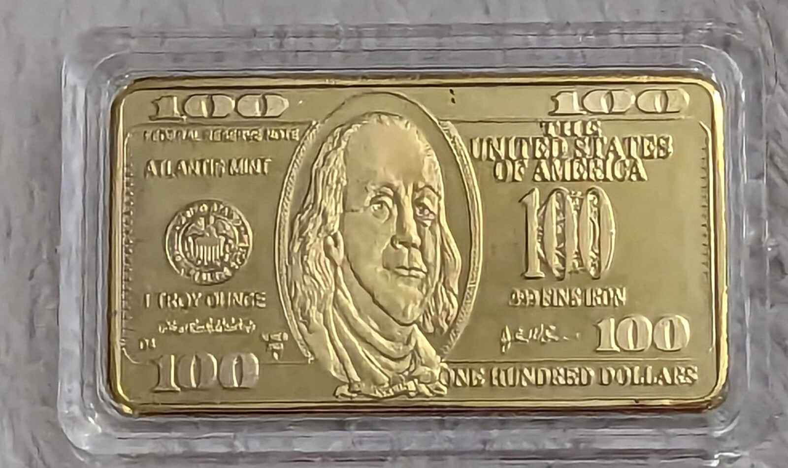 Atlantis Mint 1 troy ounce USA $100.00 Cased Wafer Bar .999 Fine Iron ...