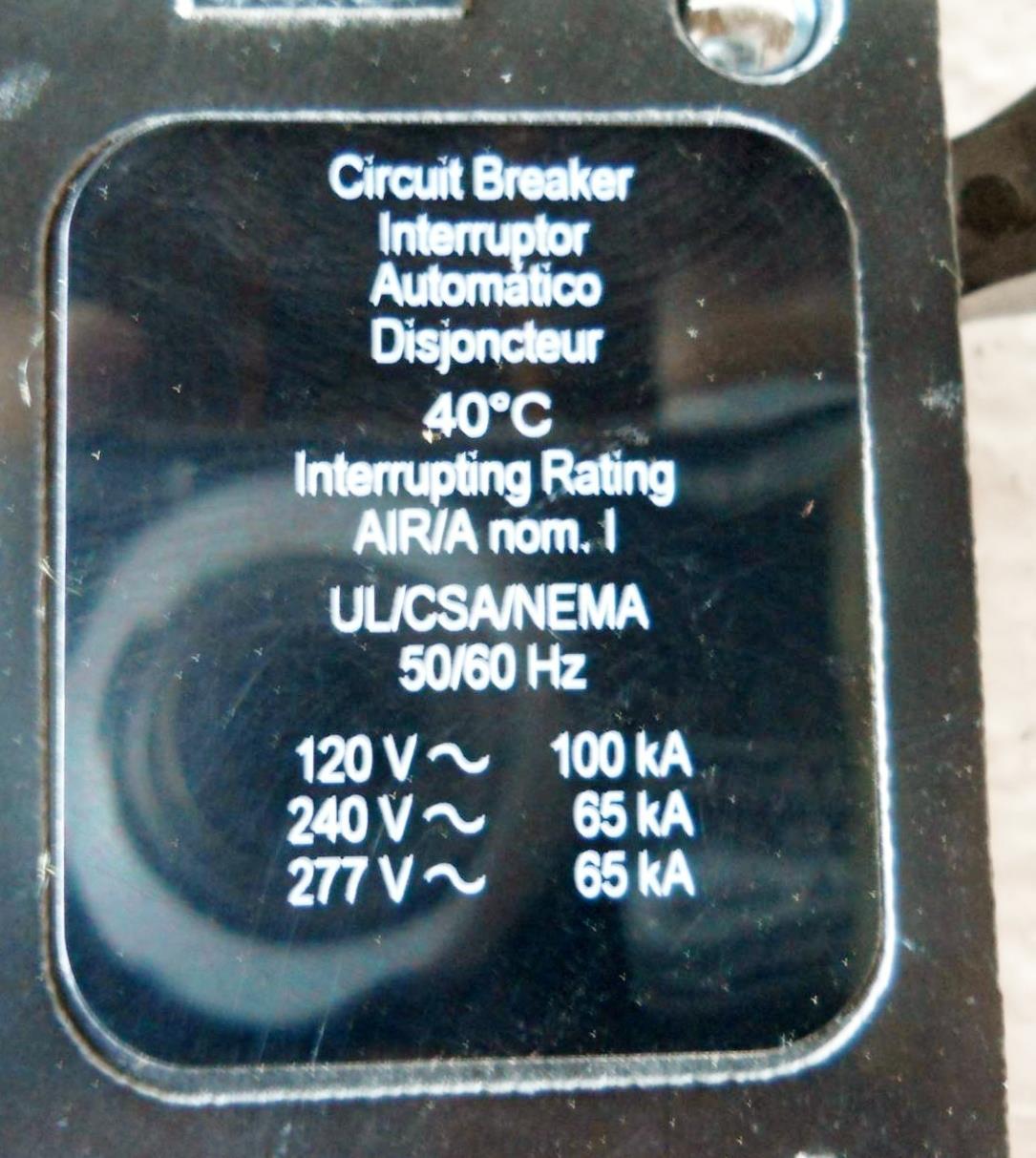 SQUARE D EJB14020 CIRCUIT BREAKER, EJB TYPE, 20A 1POLE 277VAC - USED w ...