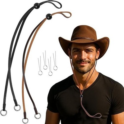 2 Pack Genuine Leather Hat Chin Straps – Brown & Black Adjustable Hat ...