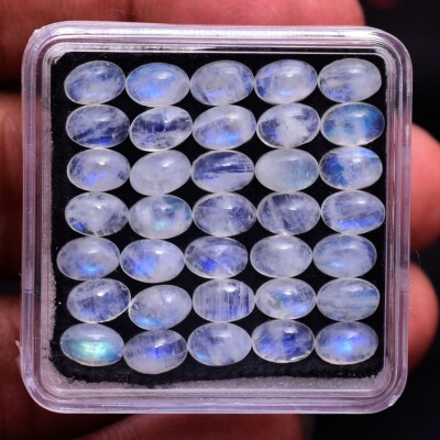 35 Pcs Natural Blue Fire Moonstone 6mm*4mm Oval Cabochon Untreated ...