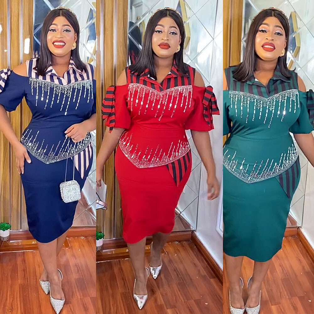 African Dashiki Women Abaya Party Rhinestone Bodycon Maxi Dress Evening ...