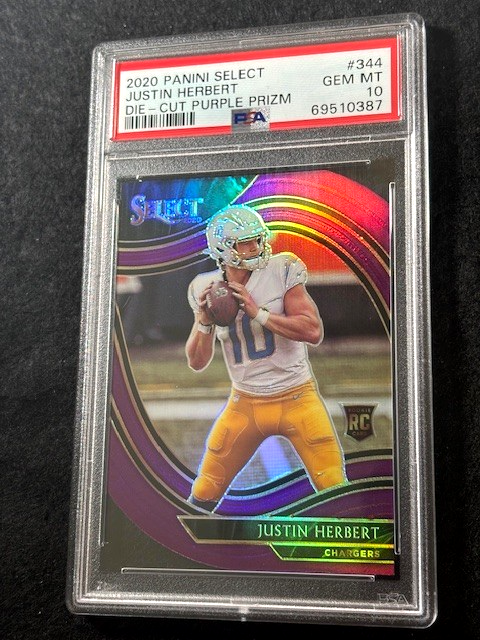 2020 Select Field Level Die-Cut Purple Prizm Justin Herbert RC #344 PSA ...