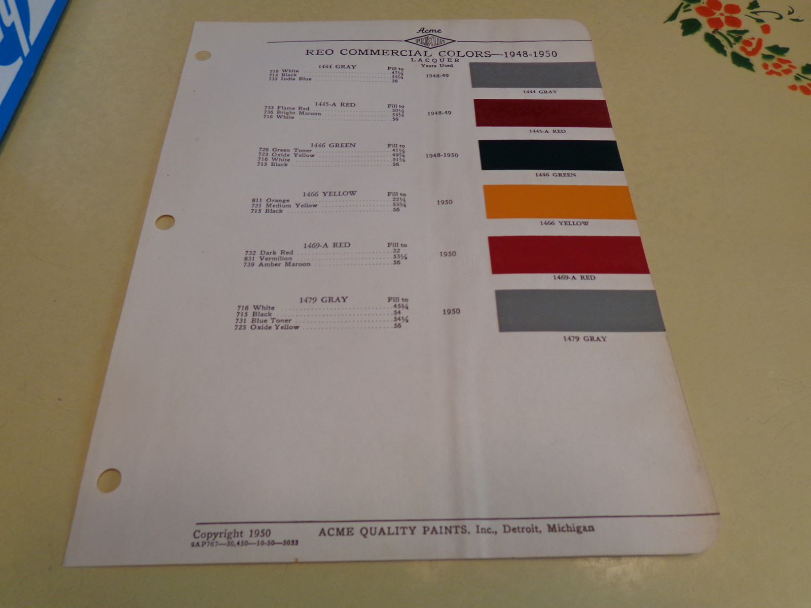 1948-1950 REO Commercial ACME Color Chip Paint Sample | eBay