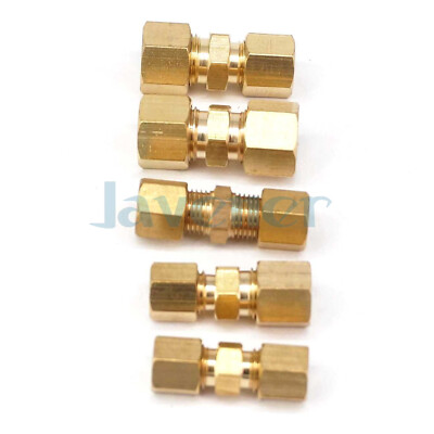 Fit 3/16" 1/4" 5/16" Tube OD Straight Compression Union Brass Pipe ...