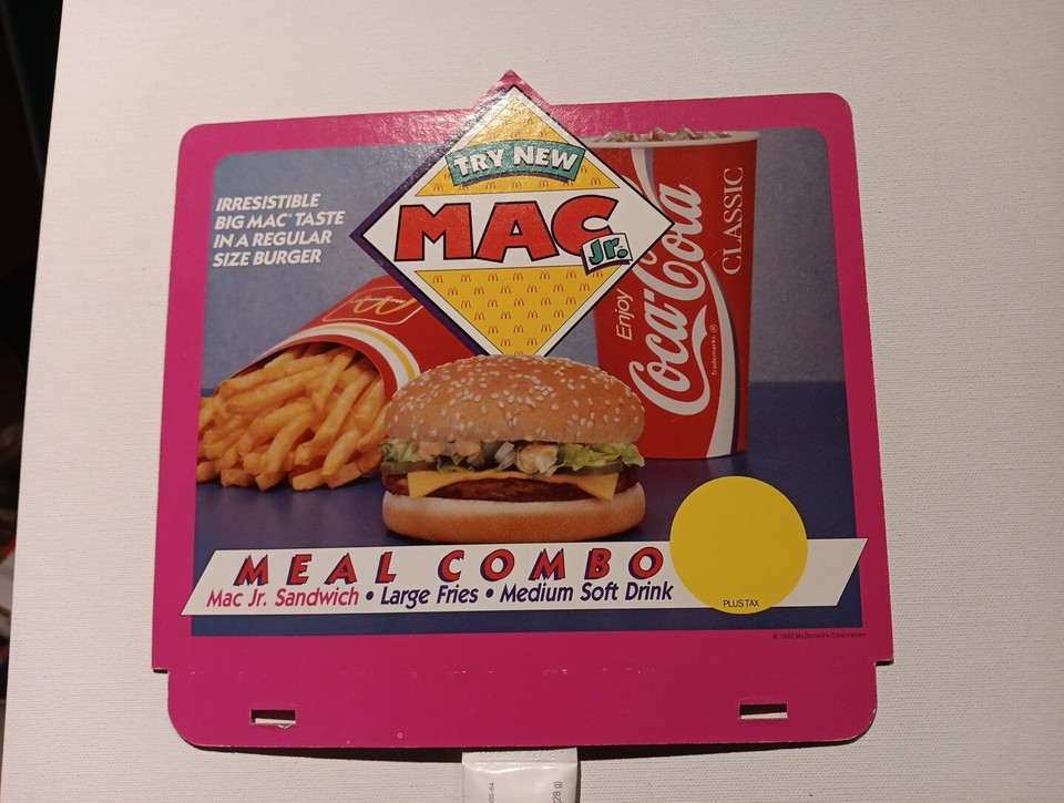 McDonald's, RARE, 1992, "Try The New Mac Jr." Cash Register Topper ...