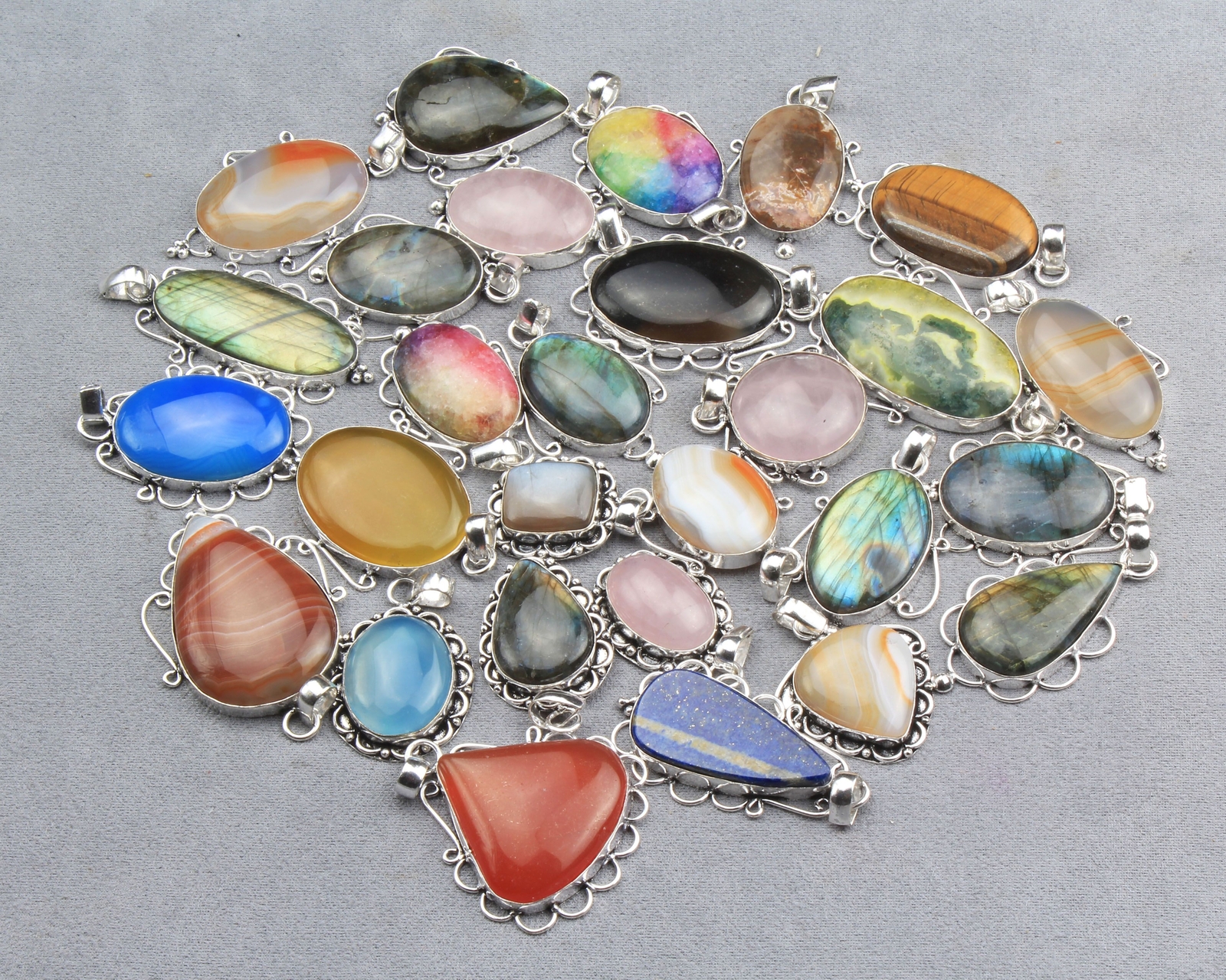 Wholesale Lot 50 Pcs Assorted Gemstone 925 Silver Plated Pendants AL-11 ...