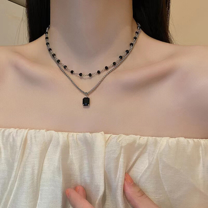 Women Necklace Double Layer Beads Necklace Gift For Friend Black Color ...
