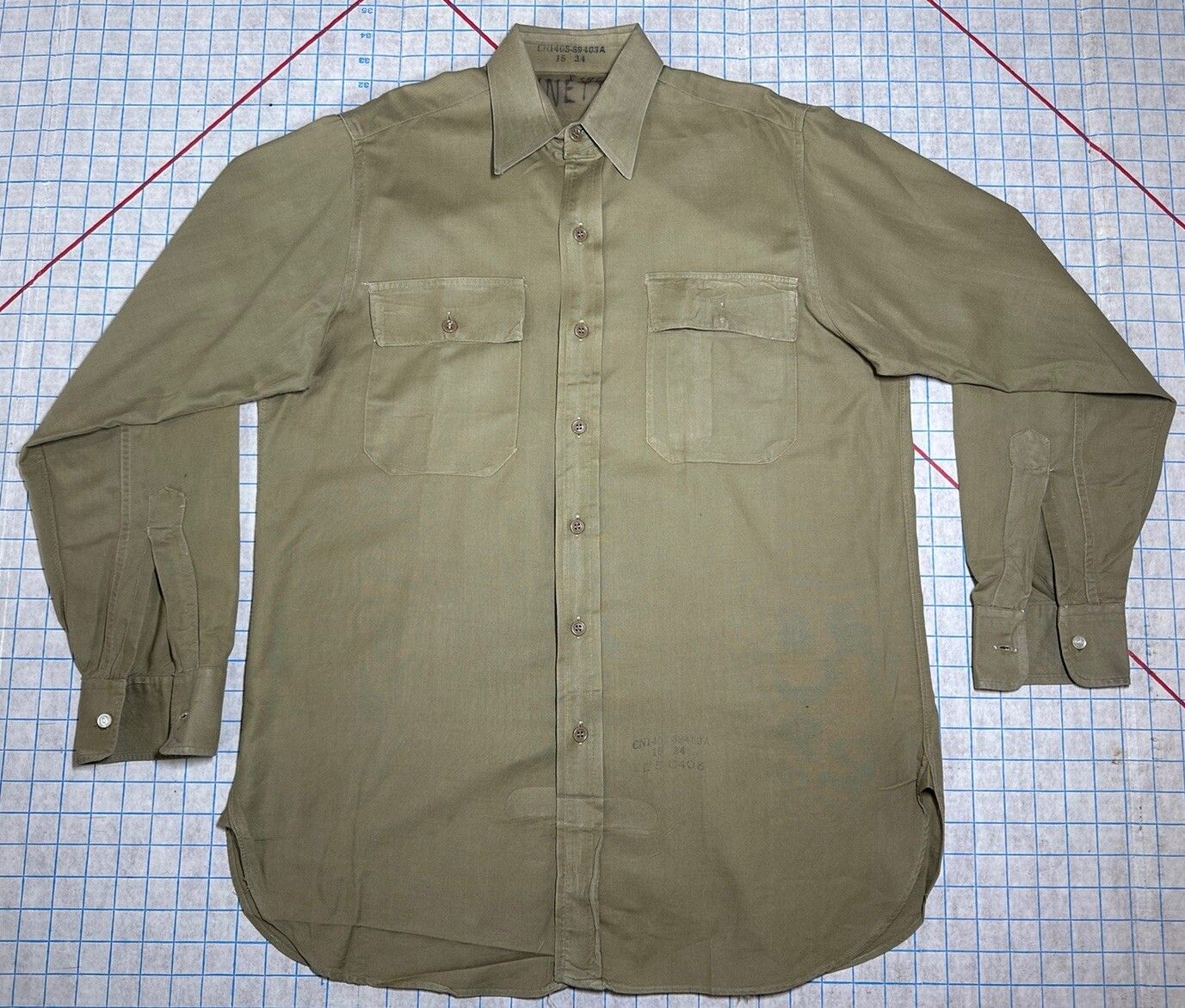 Vintage US NAVY Chambray WWII 1940's Work Shirt Size … - Gem