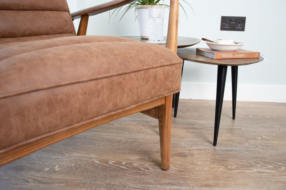 TAN FAUX LEATHER ARMCHAIR RETRO STYLE ARMCHAIR MID-CENTURY MODERN CHAIR ...