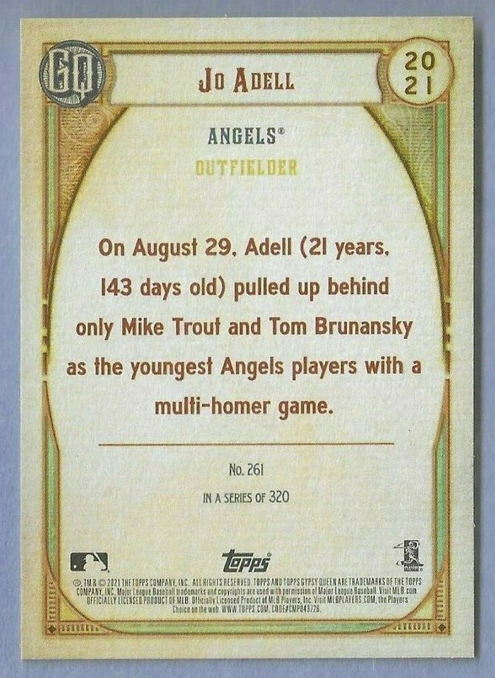 2021 Topps GYPSY QUEEN JO ADELL ROOKIE CARD rc 261 *******FREE SHIPPING ...