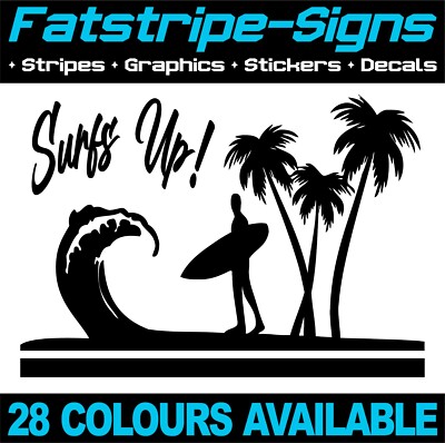 SURFS UP SURFING STICKERS GRAPHICS DECALS CAMPERVAN MOTORHOME CARAVAN ...