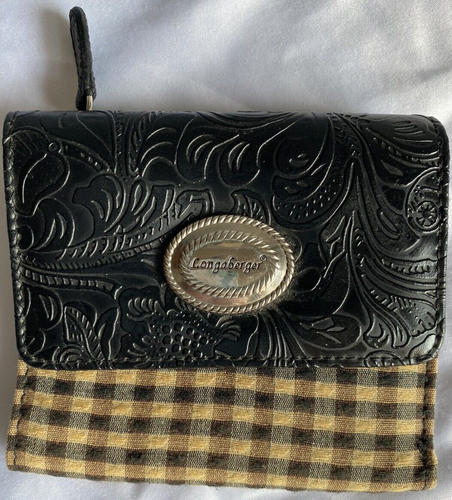 Longaberger Wallet Gingham Pattern-NWOT Black Faux Leather with Brown ...