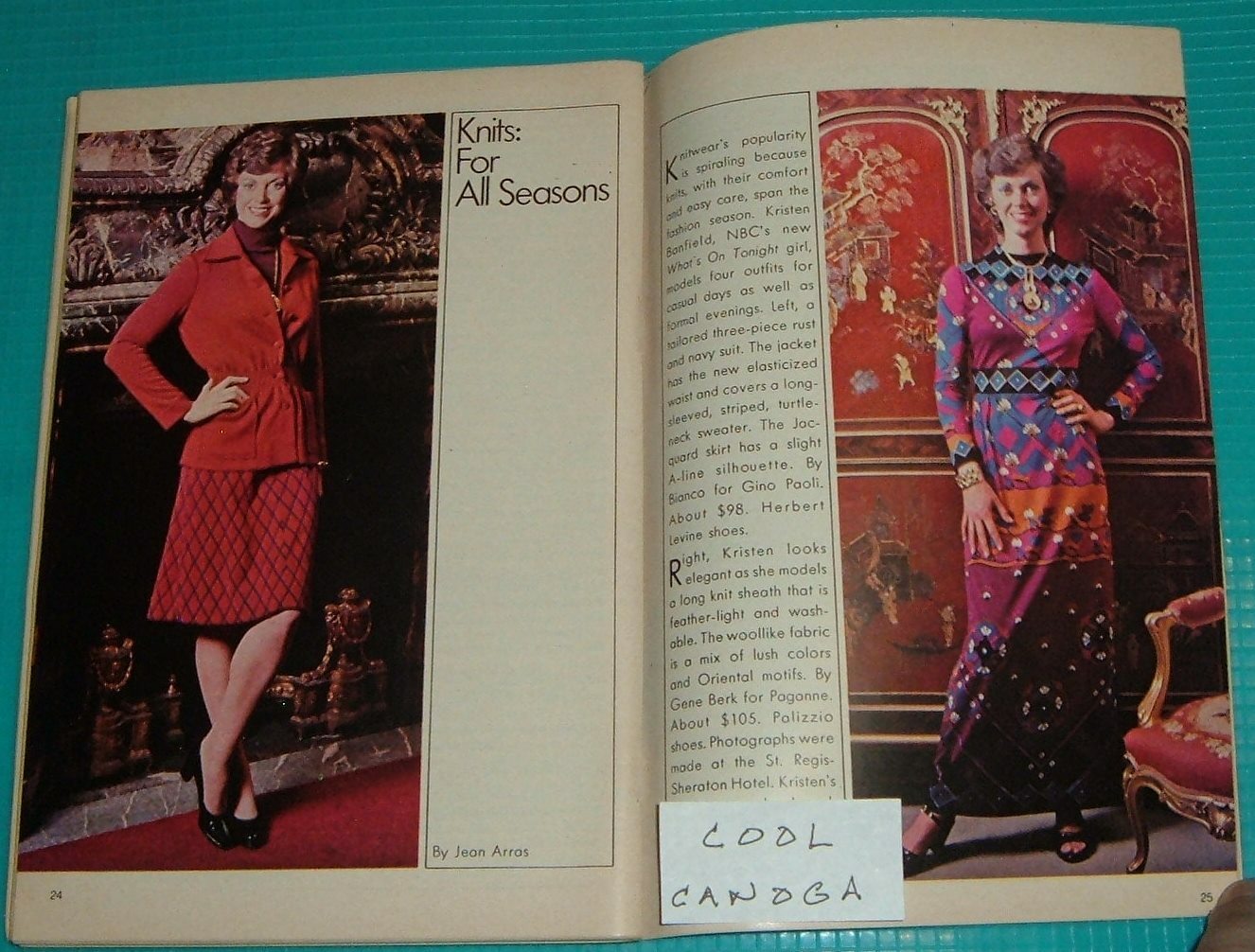 1973 TV ARTICLE by JEAN ARROS KRISTEN BANFIELD St Regis Sheraton Hotel ...