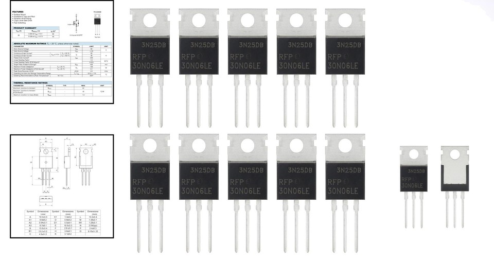 High Efficiency 30A 60V N-Channel MOSFET Transistors - 10 Pack for ...