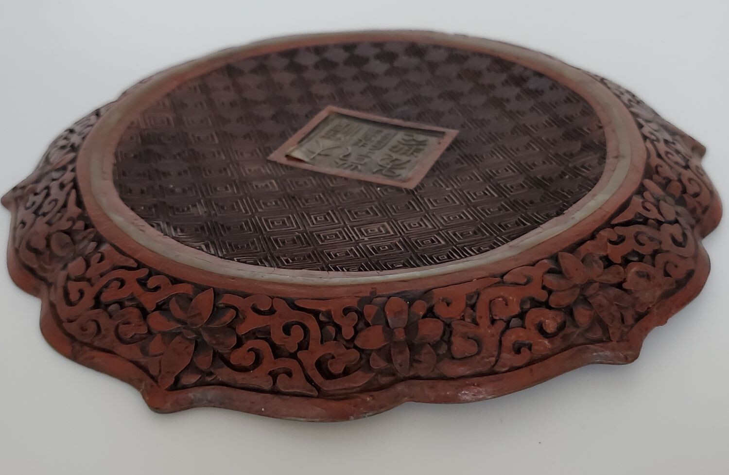 Vintage Chinese Carved Lacquer Cinnabar Dish Plate Court Scene Qianlong ...