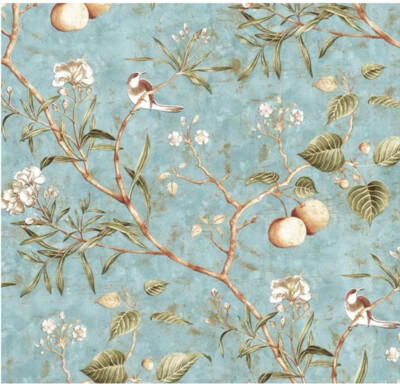 Non-woven Vintage Light Cyan Flower Trees Birds Wallpaper for BedRoom 0 ...