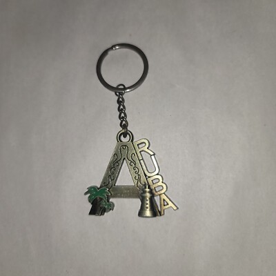 ARUBA Spell Out Pewter Keychain with Palm Tree & Lighthouse 3D | eBay