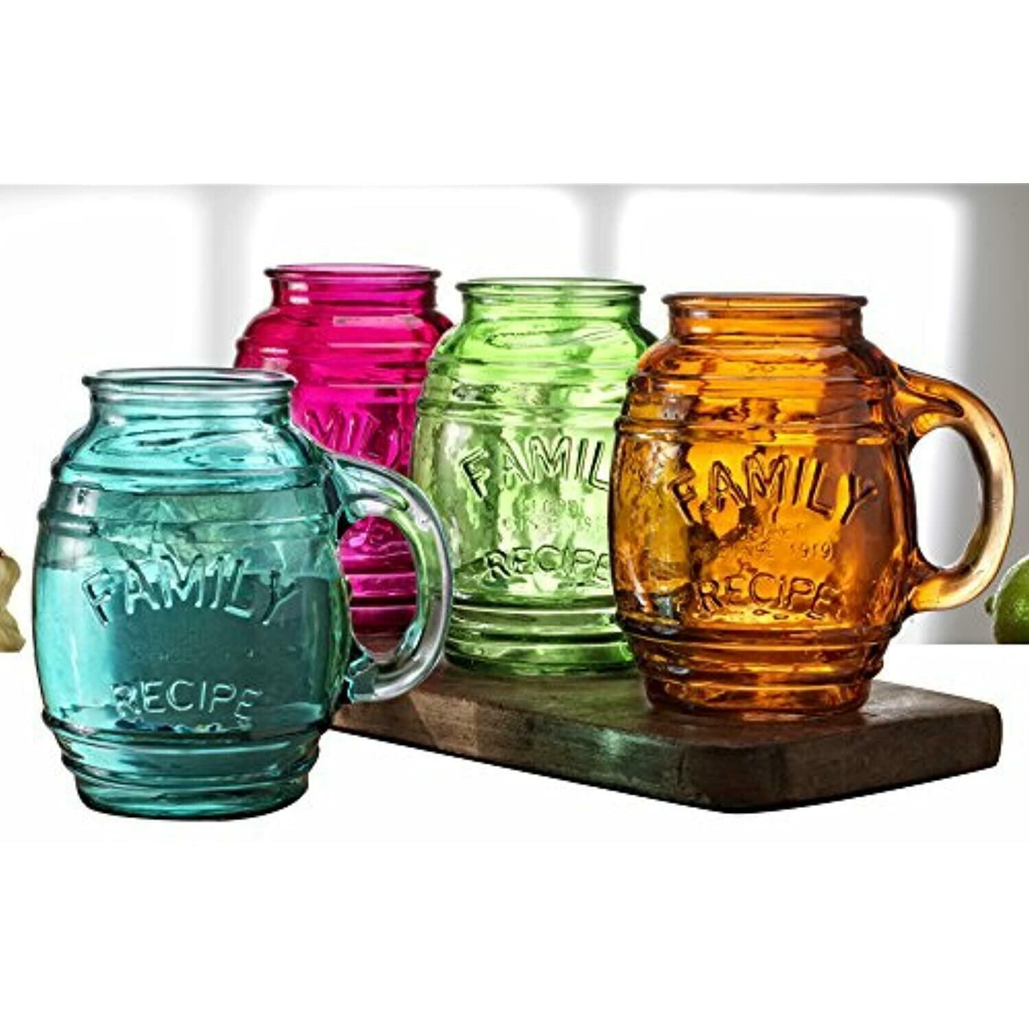 Circleware Family Recipe Glass Barrel Mugs, Set of 4, Assorted Colors ...