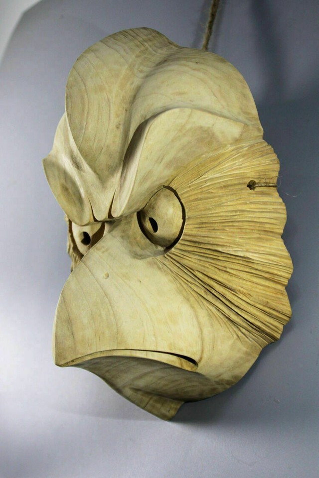 Hand Carved KARASUTENGU Mask Japanese Noh Kyougen Kagura Bugaku GAGAKU ...