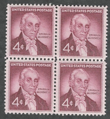 US. 1138. 4c. Dr. Ephraim McDowell (1771-1830) Surgery Doctor. BK4. MNH ...