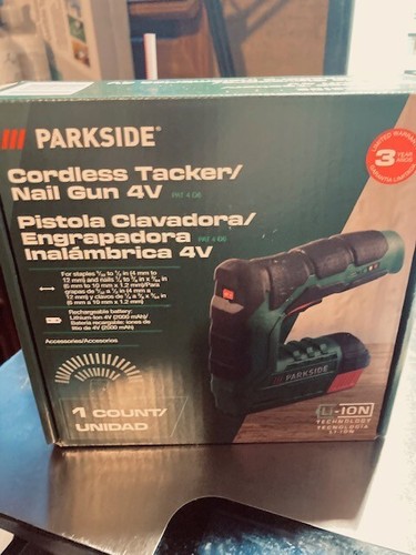 Parkside Cordless Nailer Stapler Nail Gun Tacker Fast Charge 4V Li-Ion ...