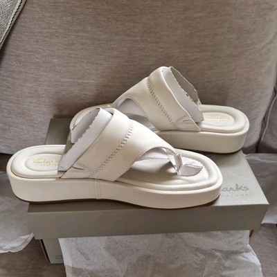 Clarks Womens Alda Walk Off White Leather Flip Flop Leather Casual. New ...