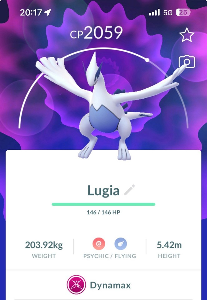 Lugia Dynamax Pokemon Gen2 Go Same/30 Day Johto Pokémon Legendary | eBay