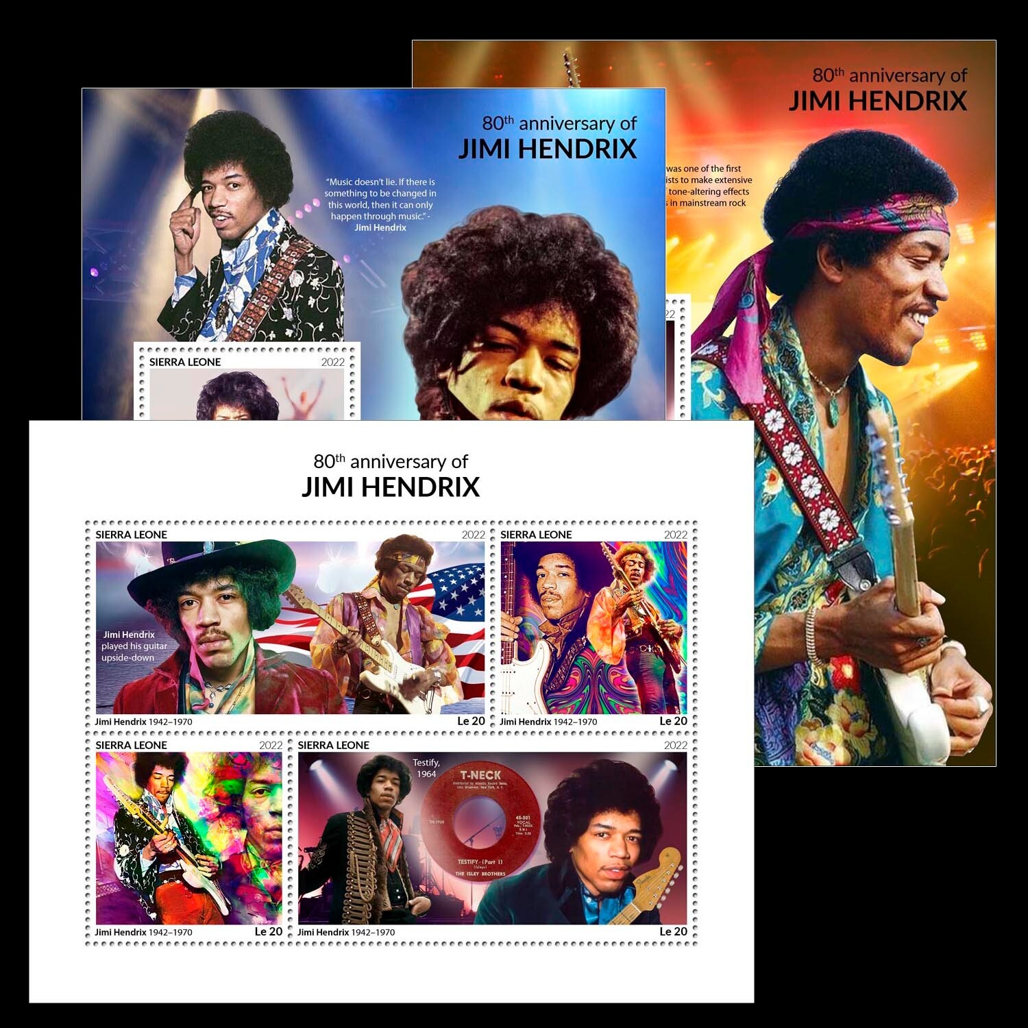 80th Anniversary of Jimi Hendrix Guitar MNH Stamps 2022 Sierra Leone M/S + 2 S/S | eBay