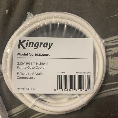 Kingray 2m White RG6 Tri-Shield Flylead - with Foxtel Approval (F31117 ...