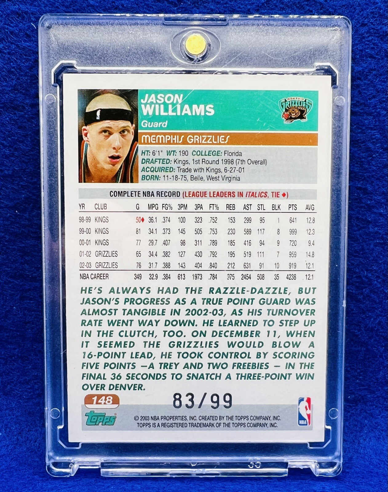 2003-04 Topps Gold #148 Jason Williams /99 Grizzlies | eBay