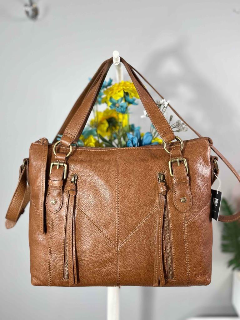 NWT FRYE Ari Cognac Leather Double Handle Statchel Bag | eBay