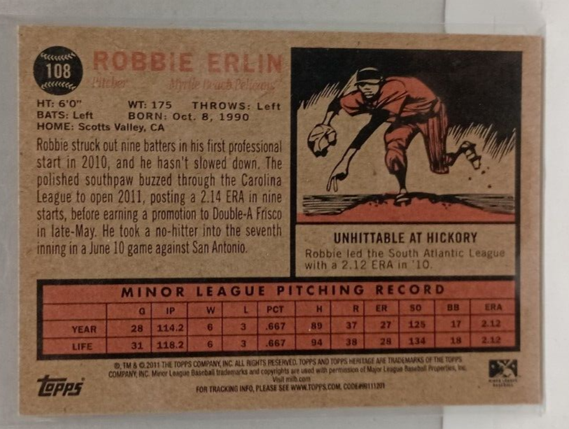 2011 Topps Heritage Minors Robbie Erlin (#108) autographed card | eBay