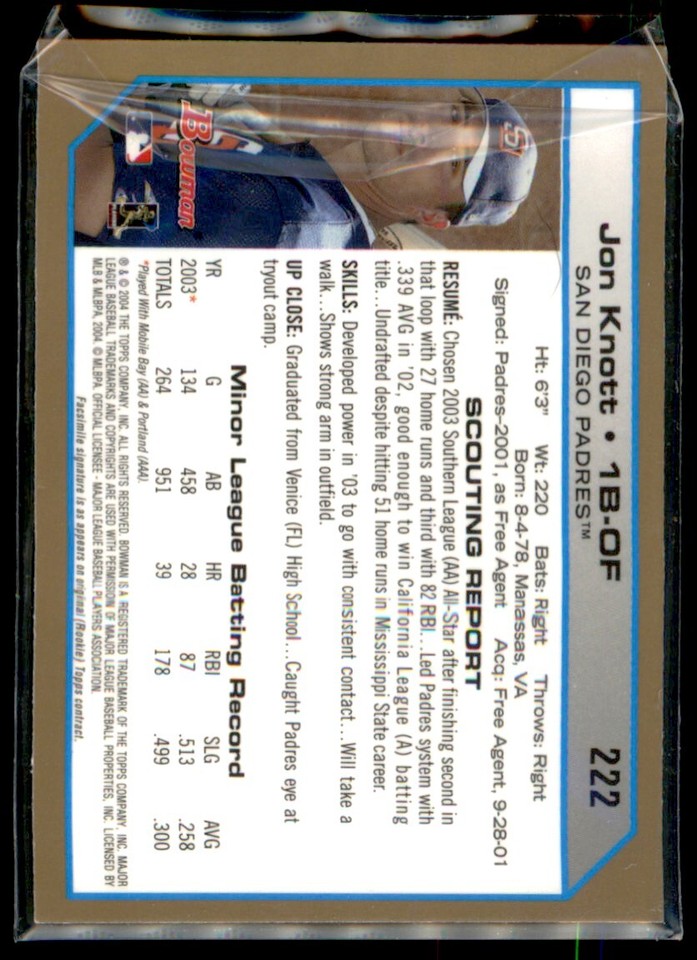 2004 BOWMAN JON KNOTT RC SAN DIEGO PADRES #222 | eBay