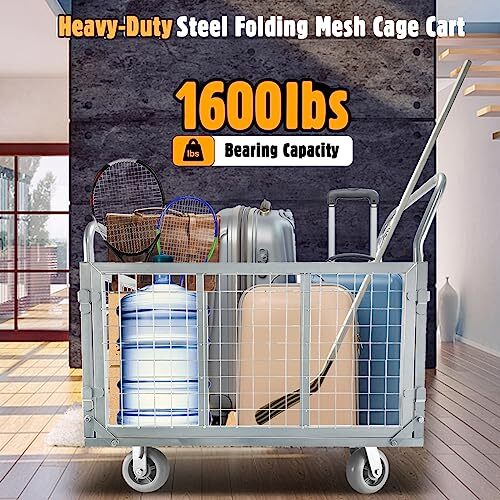 Platform Truck Cart with Cage Foldable Flat Cage Cart 4-in-1 Heavy Duty ...
