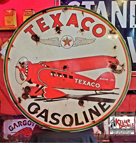 *XLARGE* 36" RUSTY STEEL TEXACO AVIATION GASOLINE SIGN - FOR BAR/ MAN ...