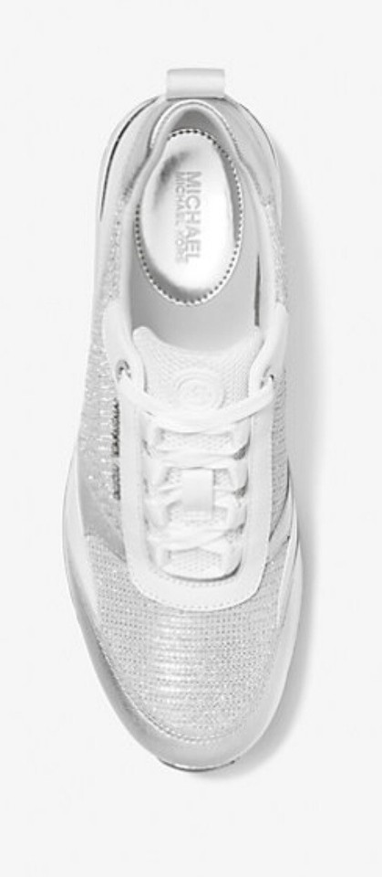 New Michael Kors Allie Stride Extreme Glitter Chain-Mesh Trainer Silver ...