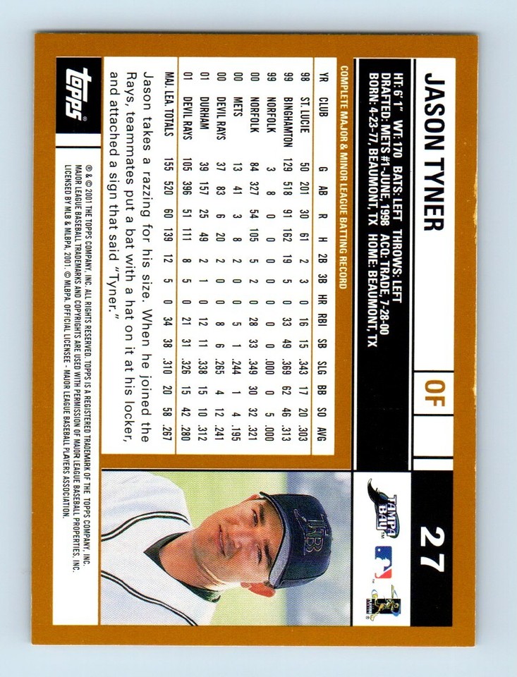 2002 Topps Jason Tyner Tampa Bay Devil Rays #27 | eBay
