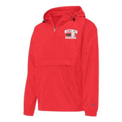 Champion NCAA University of Wisconsin Badgers Red Half Zip Windbreaker ...