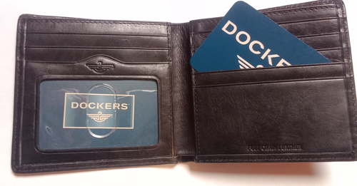 🌟NEW🌟DOCKERS MEN'S LEATHER BI-FOLD WALLET CREDIT CARD ID VIEW BLACK TIN ...