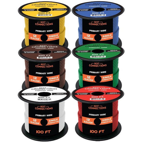 12 Gauge Car Audio Primary Wire (100ft–6 Rolls)– Remote, Power/Ground ...