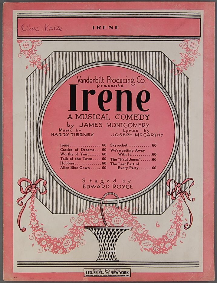 1919 IRENE Musical Comedy Theater Sheet Music TIERNEY & McCARTHY Piano ...