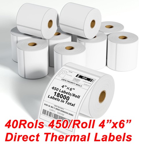 40Rolls 4x6 Direct Thermal Shipping Labels 450/Roll for Zebra 2844 ZP ...
