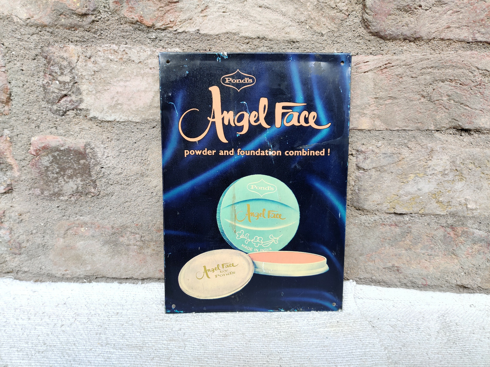 1950s Vintage Ponds Angel Face Powder Foundation Combined Metal Sign ...